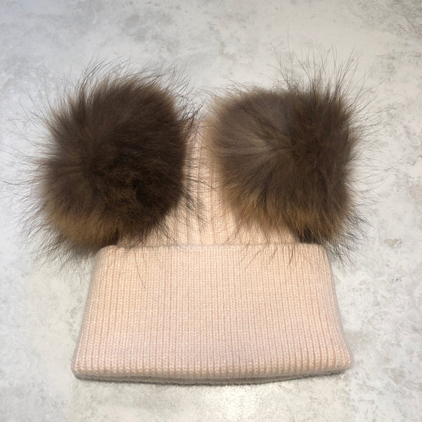 Beige Double Bobble Hat – Jewel Boutique